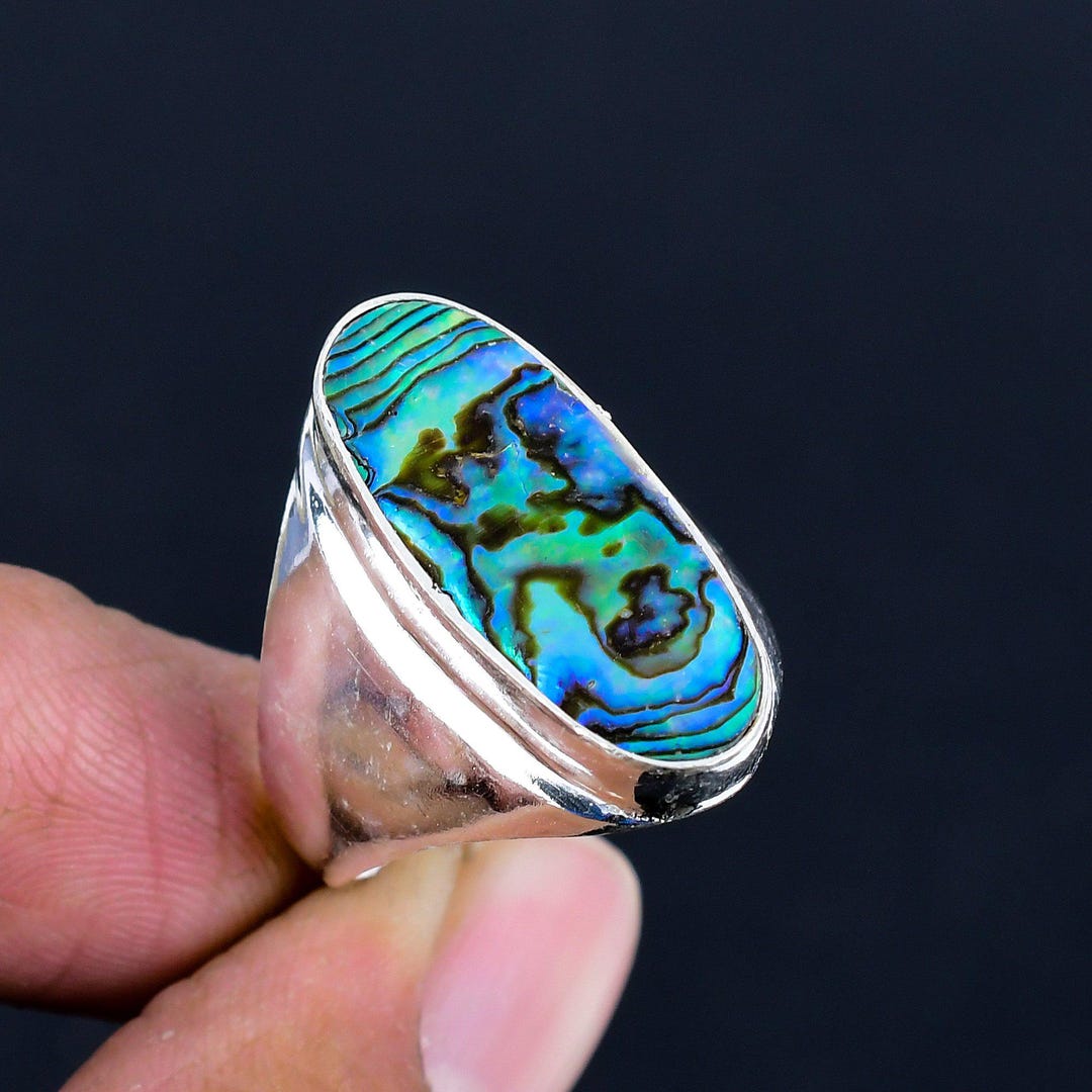 Abalone Shell Gemstone Silver Men's Ring | 925 Sterling Silver ...