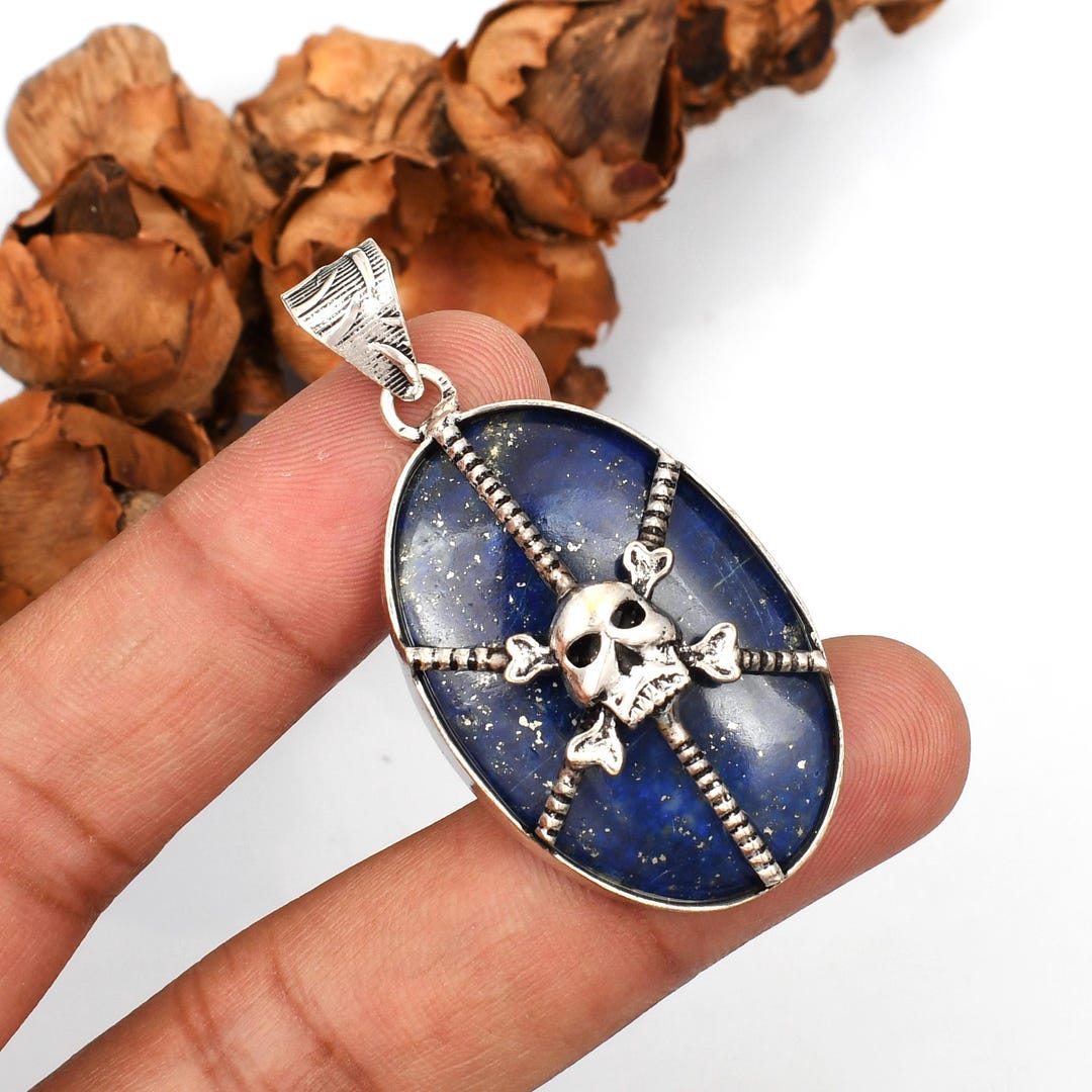 Lapis Lazuli Gemstone Danger Sign Pendant 925 Sterling Silver Jewelry ...
