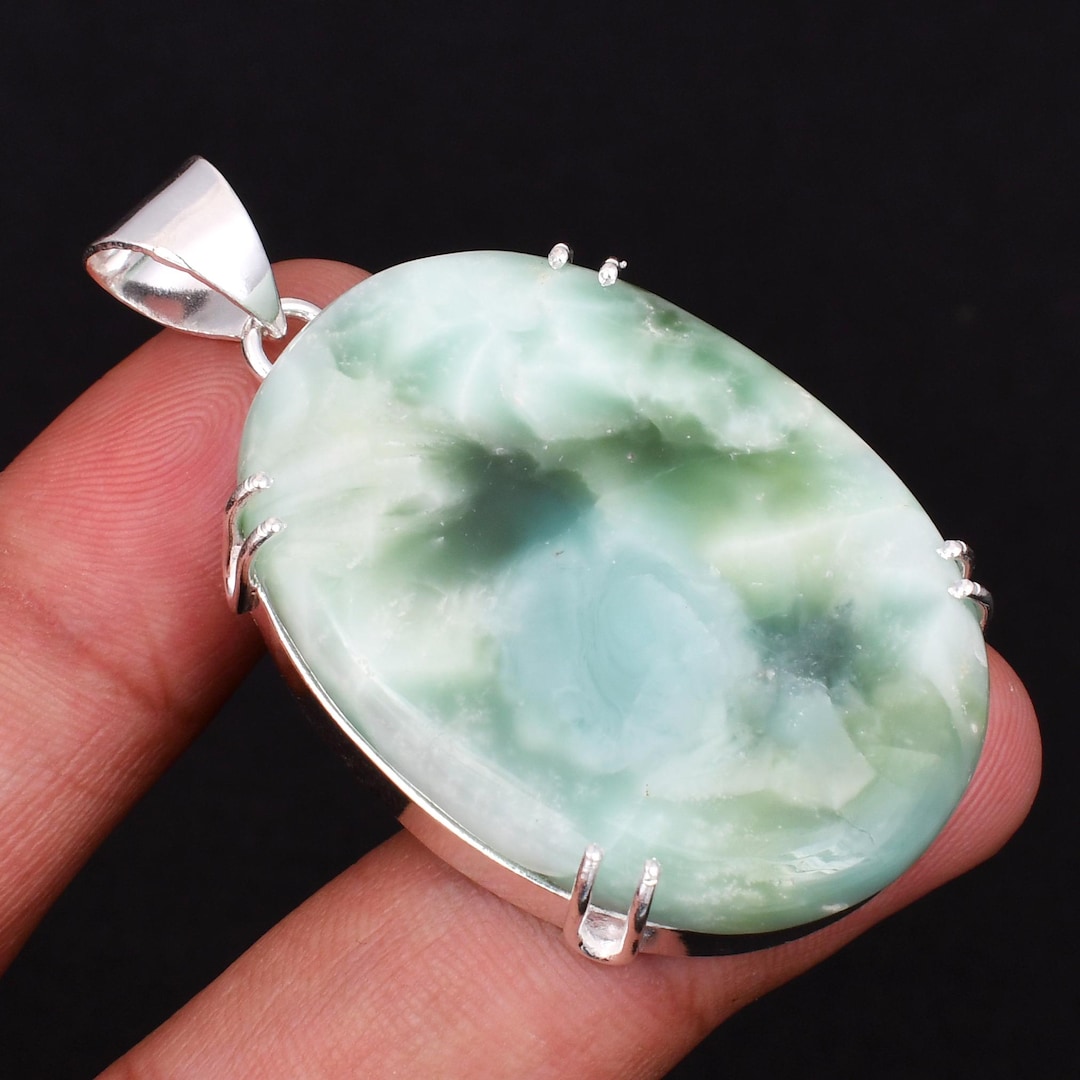 Hemimorphite Larimar Gemstone Silver Pendant | 925 Sterling Silver ...