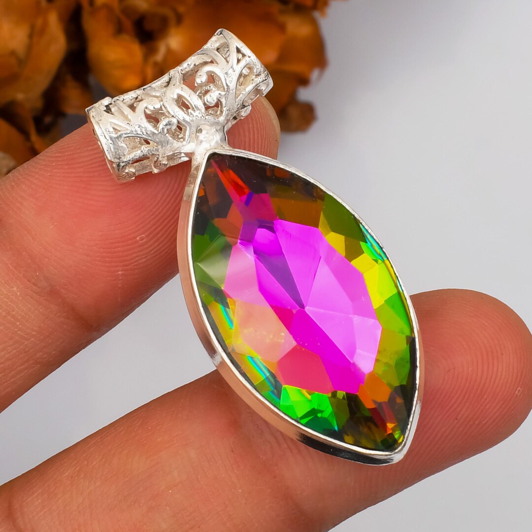 Mystic Topaz Marquise Shape Multicolor Gemstone Necklace Pendant 925 ...