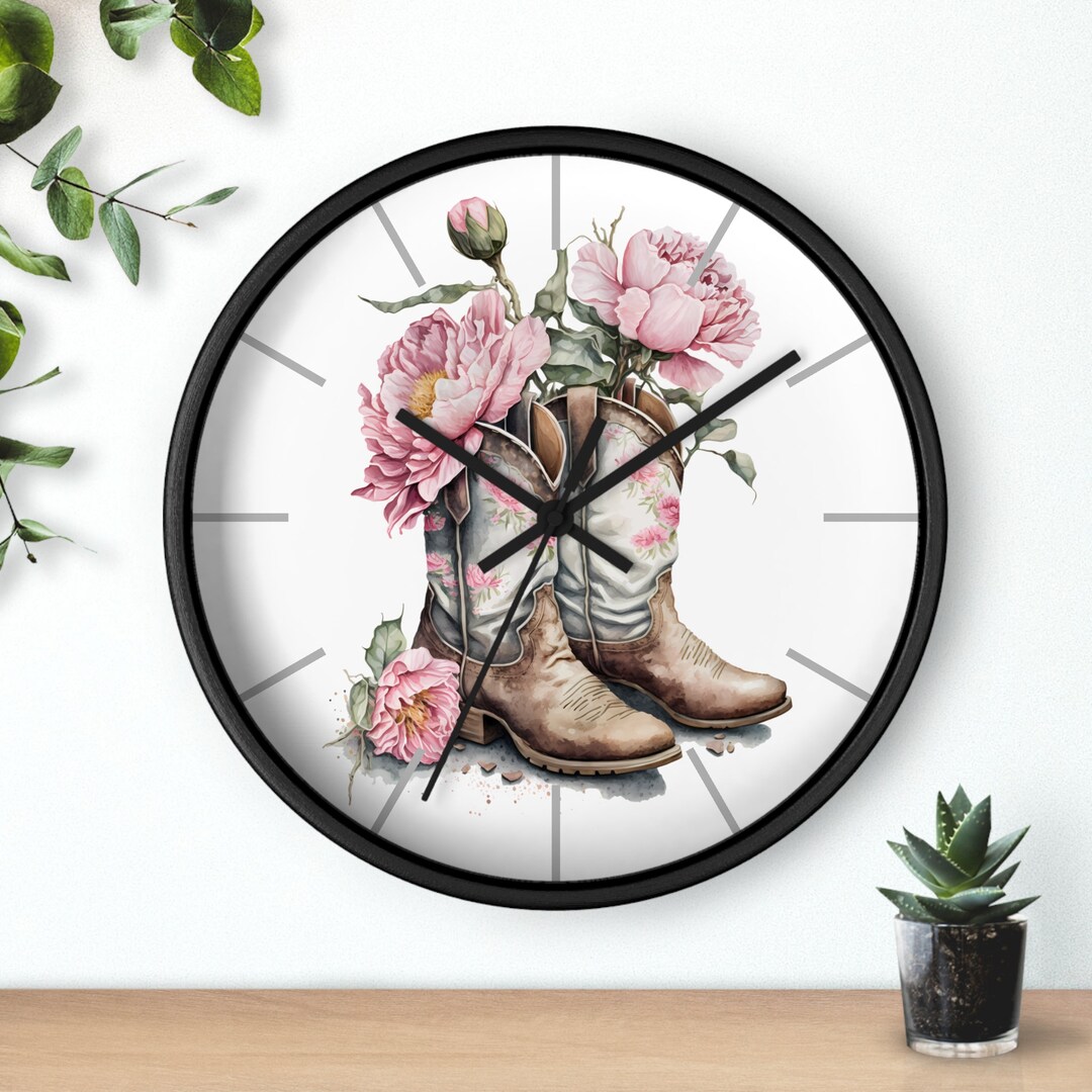 Cowgirl Boots Wall Clock, Cowgirl Gifts, Floral Cowgirl Boots, Farm ...