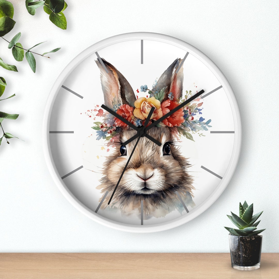 Adorable Bunny With a Floral Crown Wall Clock-the Perfect Baby Shower ...