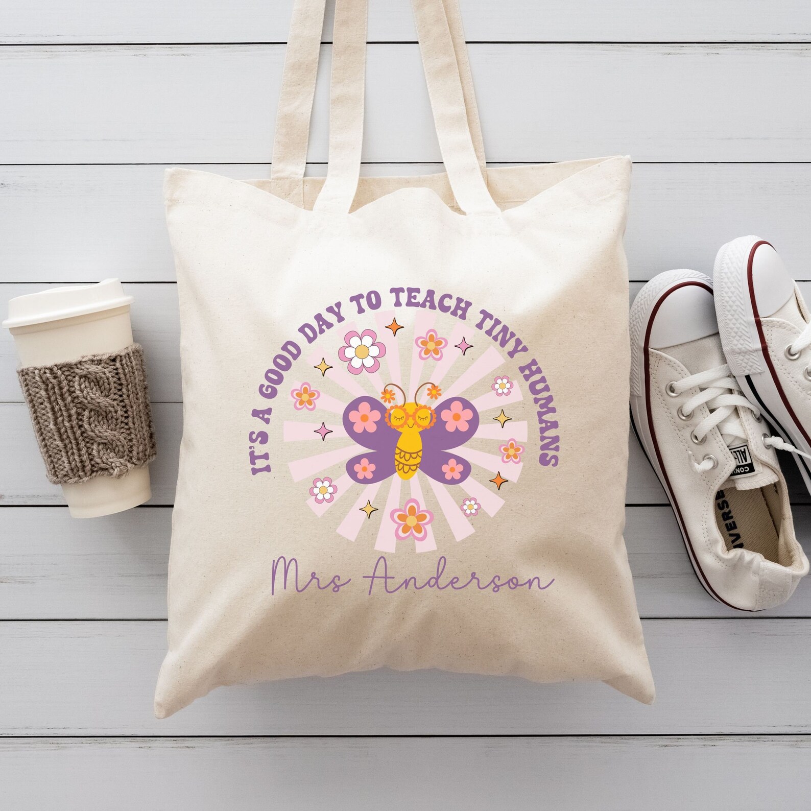 Retro Teacher Tote Bag, Personalized Teacher's Name, New Teacher Book ...