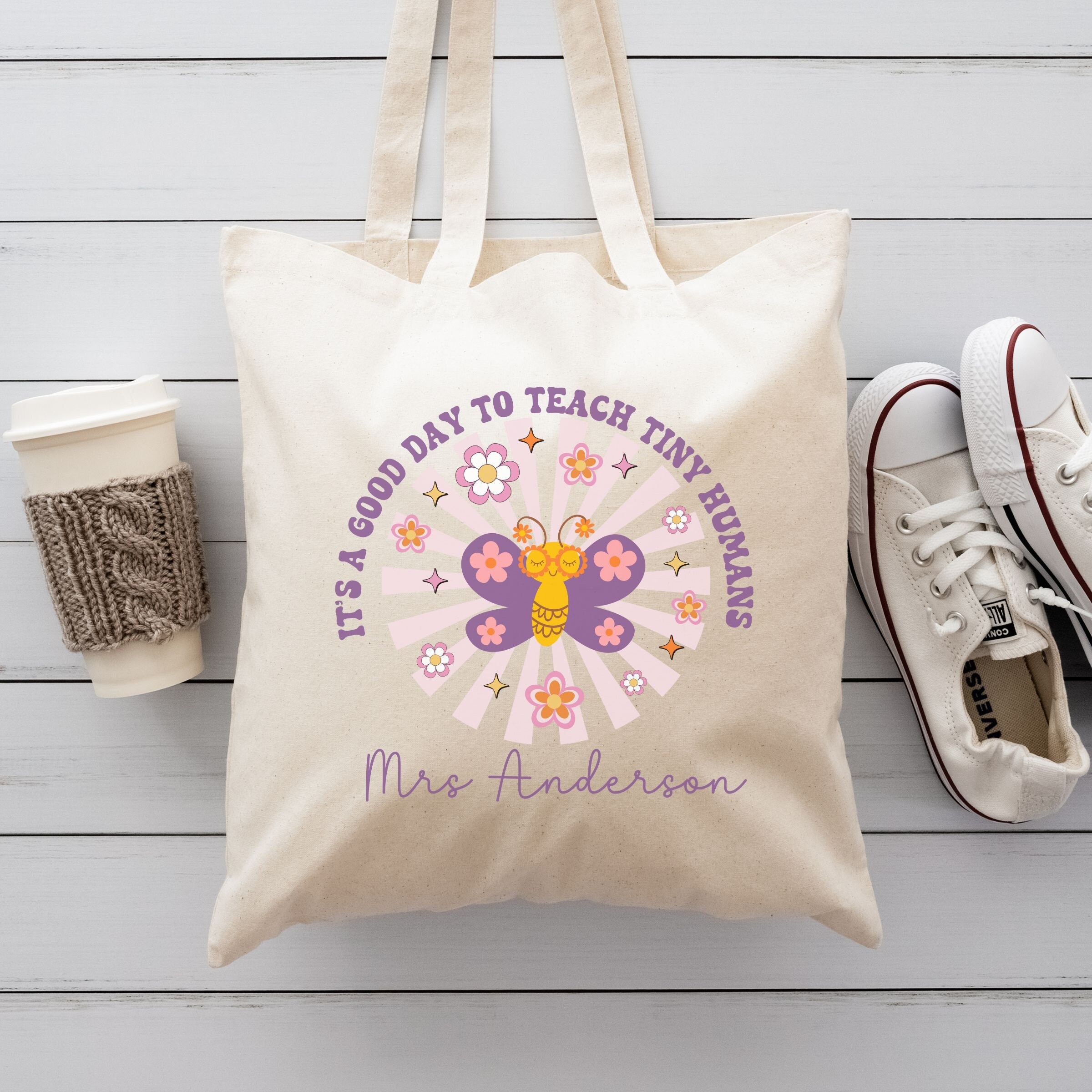 Retro Teacher Tote Bag, Personalized Teacher's Name, New Teacher Book ...