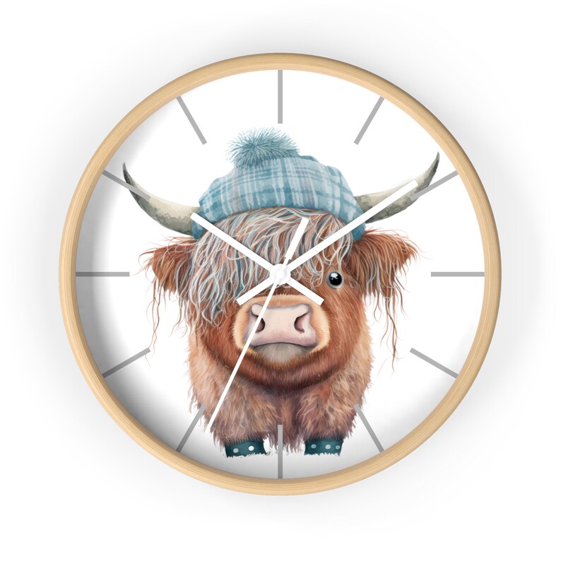 Highland Cow Wall Clock, Highland Cow Gift, Floral Highland Cow, Farm ...