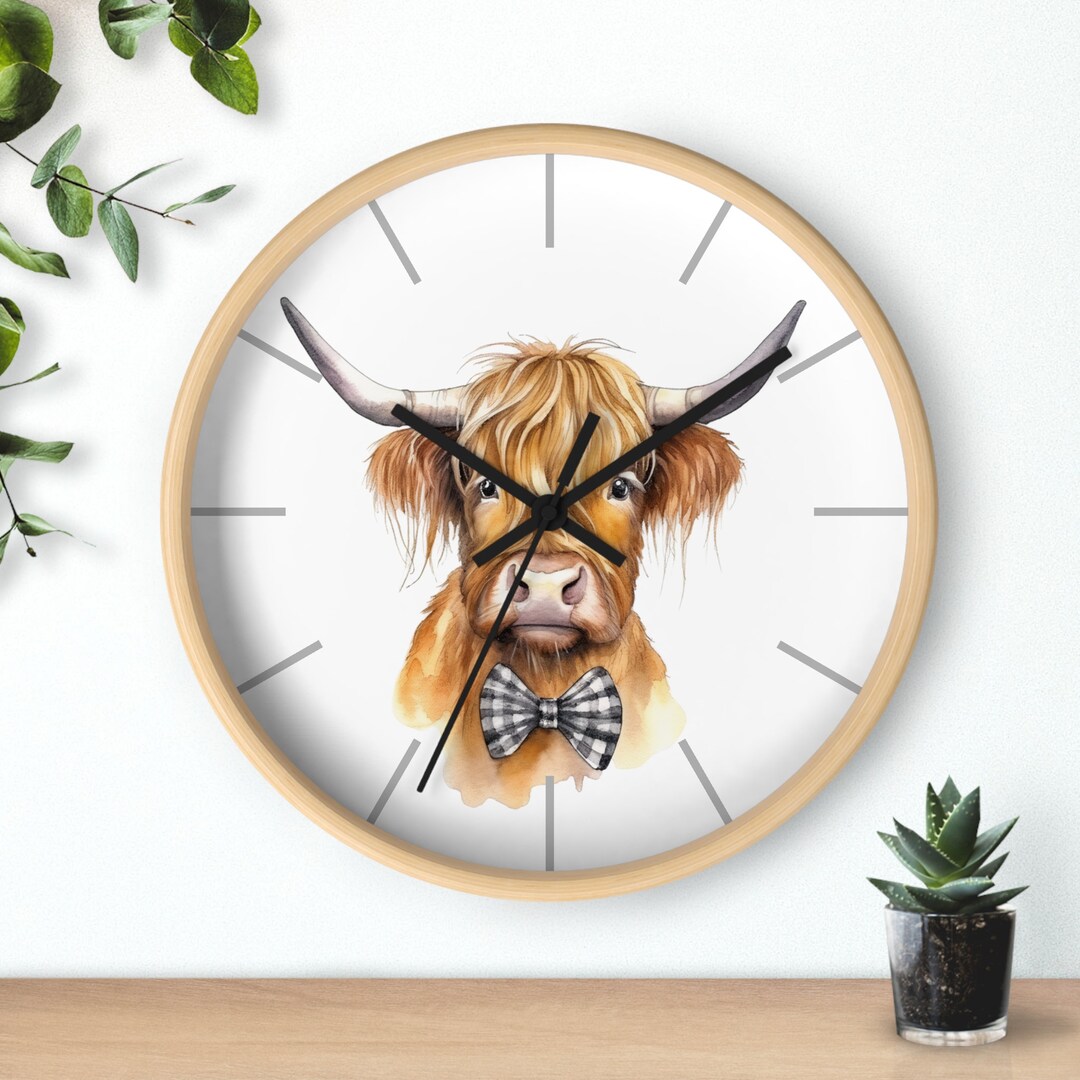 Highland Cow Wall Clock, Highland Cow Gift, Floral Highland Cow ...