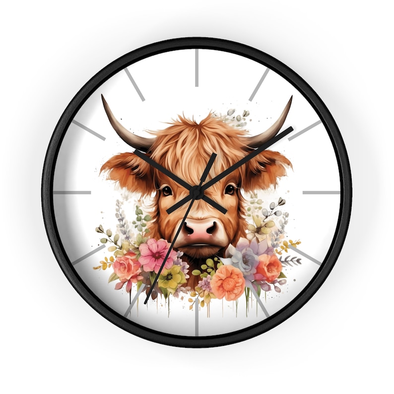 Highland Cow Wall Clock, Highland Cow Gift, Floral Highland Cow ...