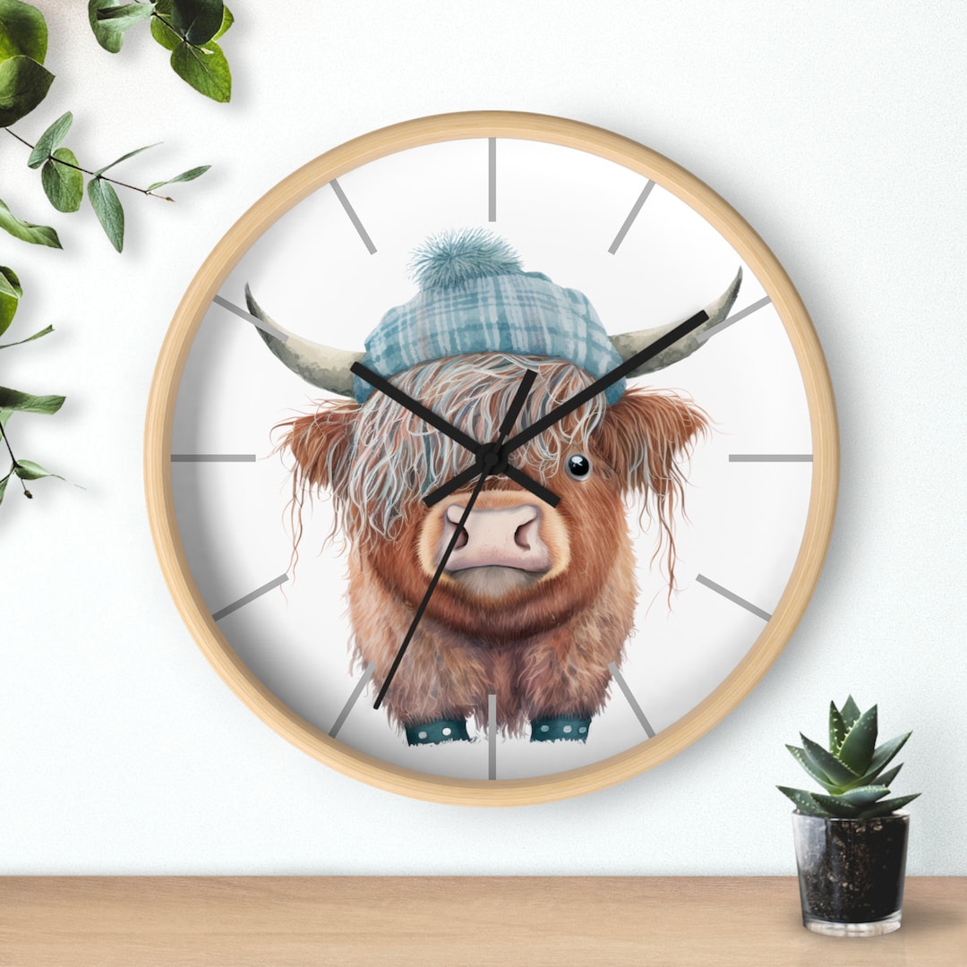 Highland Cow Wall Clock, Highland Cow Gifts, Floral Highland Cow, Farm ...