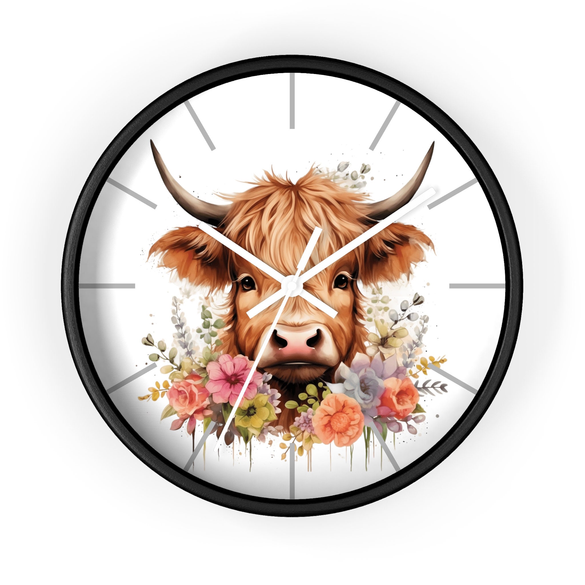 Highland Cow Wall Clock, Highland Cow Gift, Floral Highland Cow ...