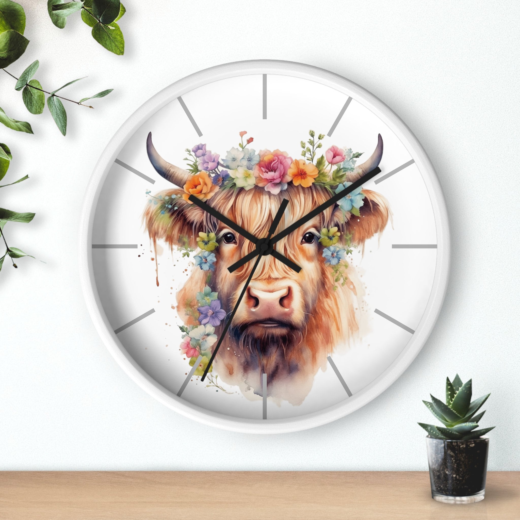 Highland Cow Wall Clock, Highland Cow Gift, Floral Highland Cow, Farm ...