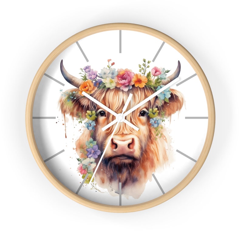 Highland Cow Wall Clock, Highland Cow Gift, Floral Highland Cow, Farm ...