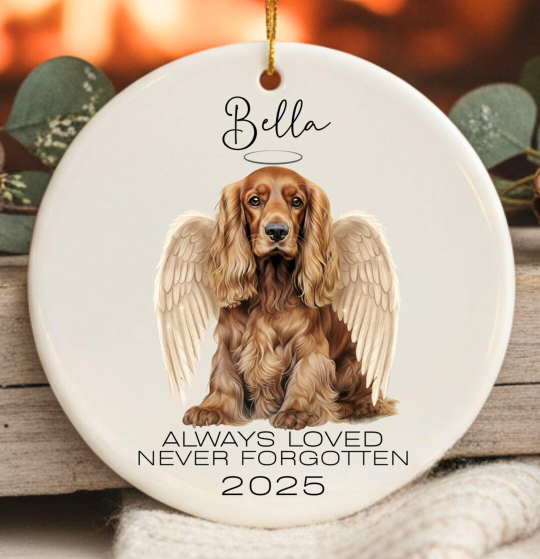 Personalized Cocker Spaniel Memorial Ornament: Gold Cocker Angel Wings ...