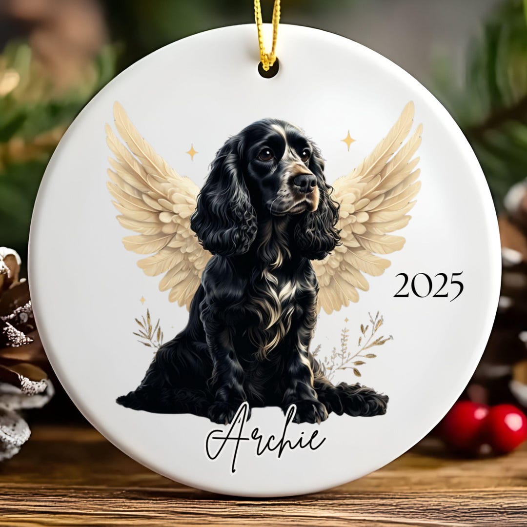 Personalized Cocker Spaniel Memorial Ornament: Black Cocker Angel Wings ...