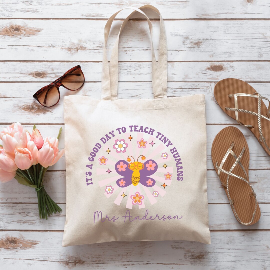 Retro Teacher Tote Bag, Personalized Teacher's Name, New Teacher Book ...