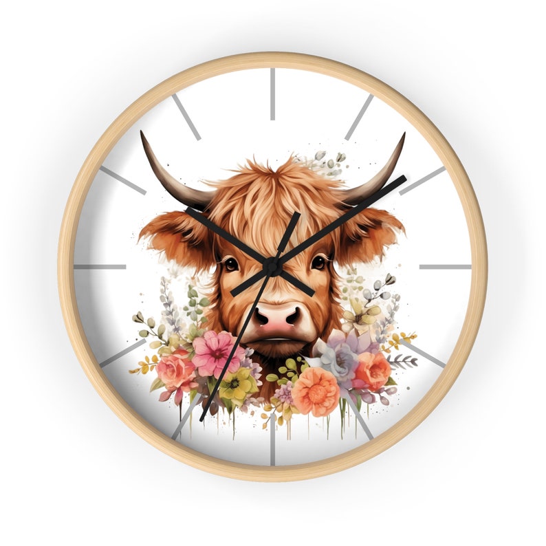 Highland Cow Wall Clock, Highland Cow Gift, Floral Highland Cow ...