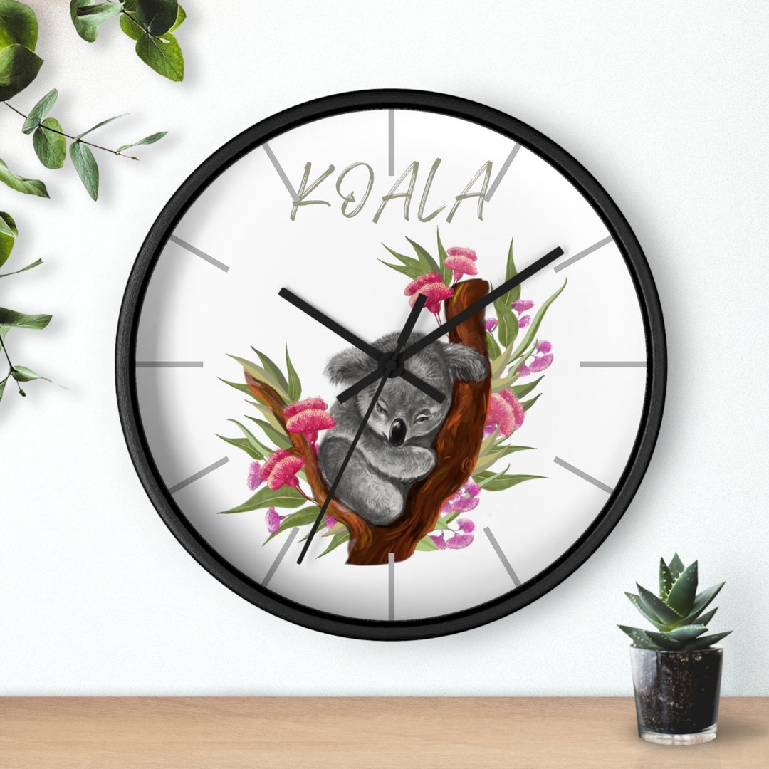 Australian Koala Wall Clock, Koala Gift, Koala Eucalyptus Tree Clock ...