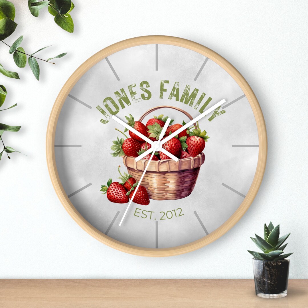 Personalized Strawberry Wall Clock, Strawberry Lover Gifts, Watercolor ...