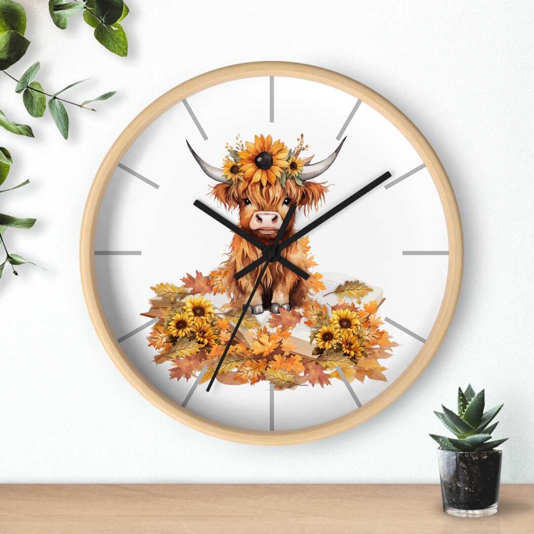 Floral Highland Cow Wall Clock: Farmhouse Country Decor - Etsy Australia