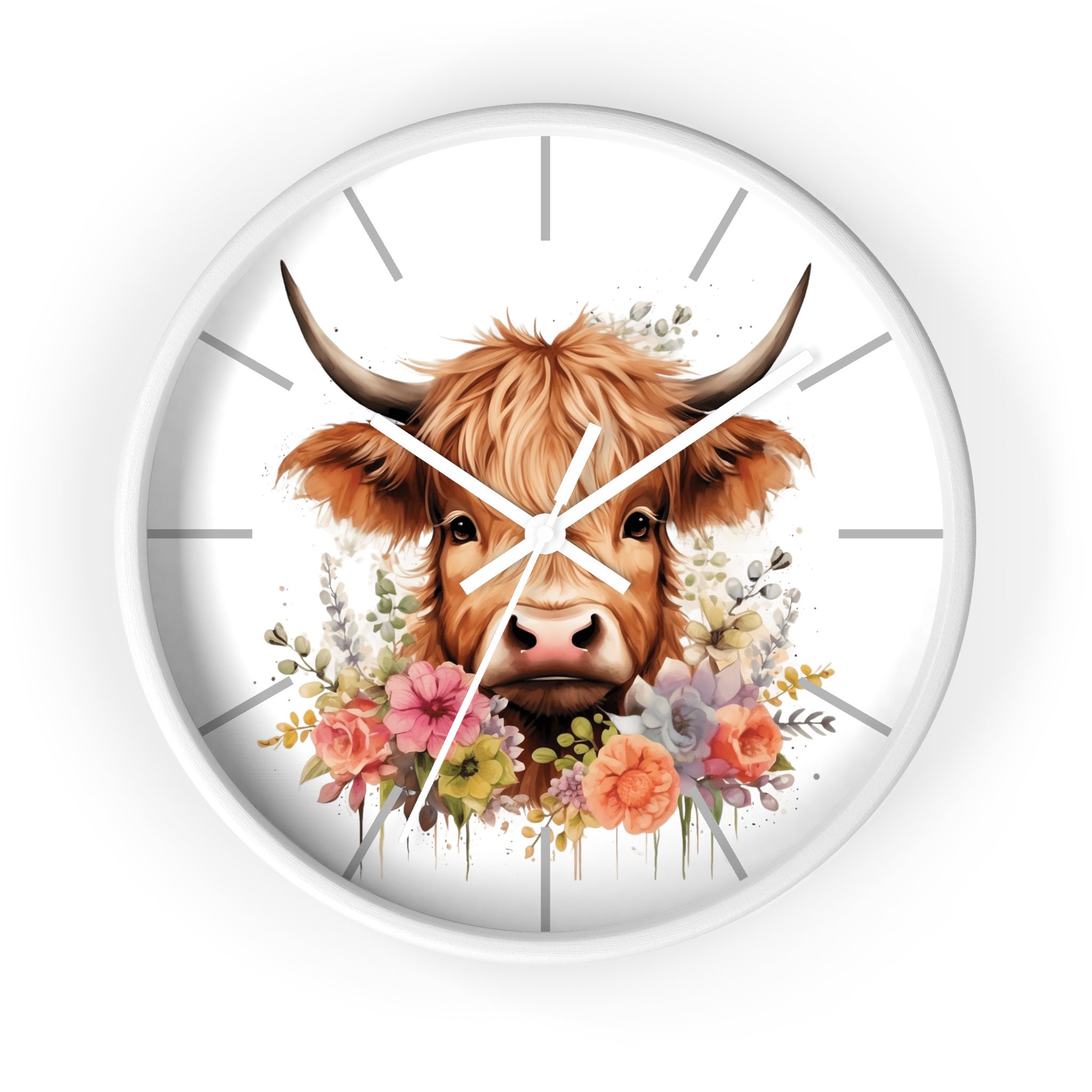 Highland Cow Wall Clock Highland Cow Gift Floral Highland - Etsy Australia