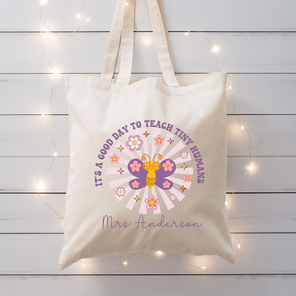 Retro Teacher Tote Bag, Personalized Teacher's Name, New Teacher Book ...