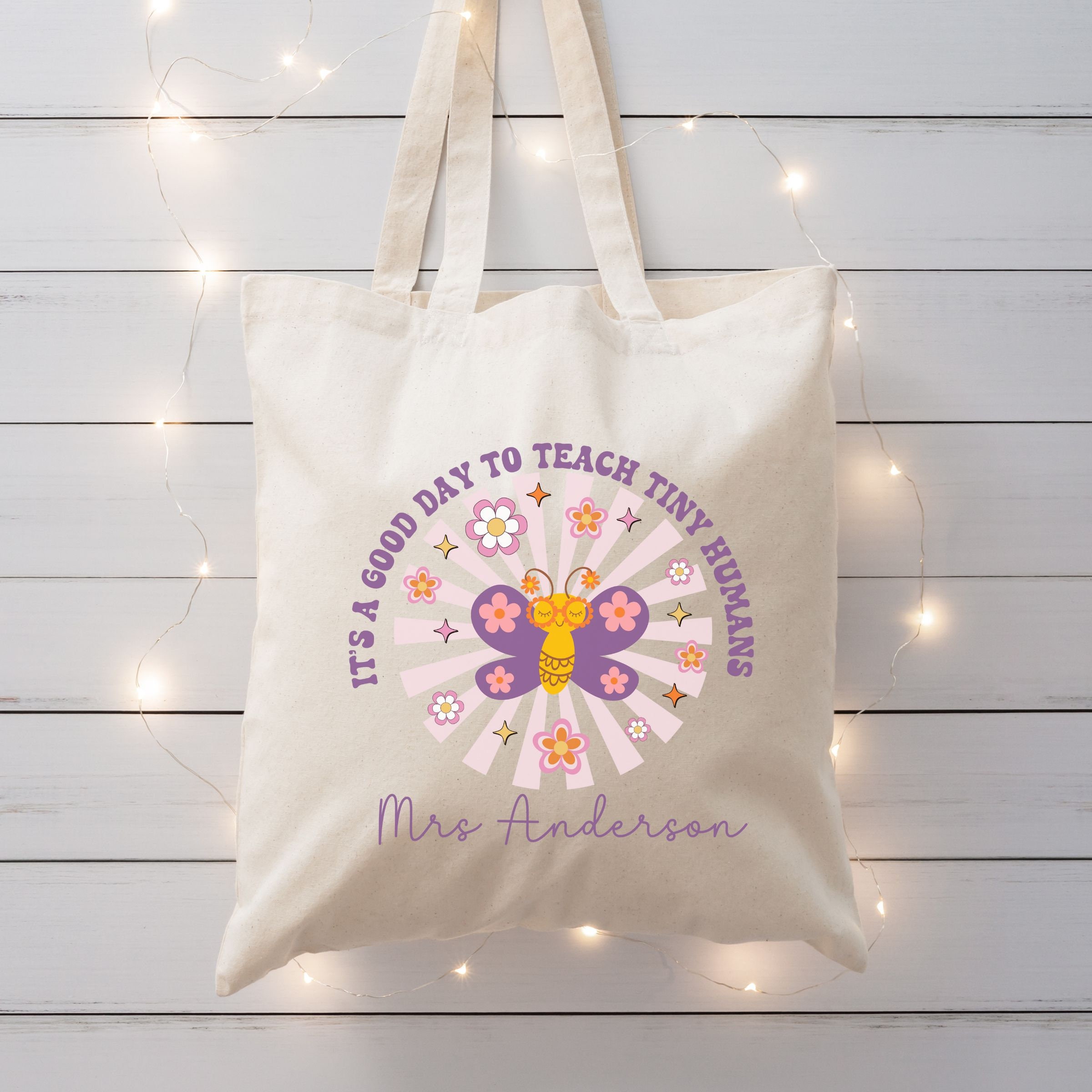 Retro Teacher Tote Bag, Personalized Teacher's Name, New Teacher Book ...