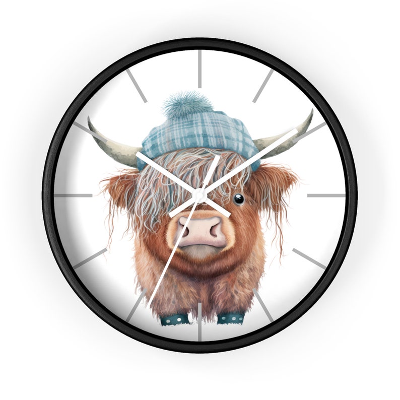 Highland Cow Wall Clock, Highland Cow Gift, Floral Highland Cow, Farm ...
