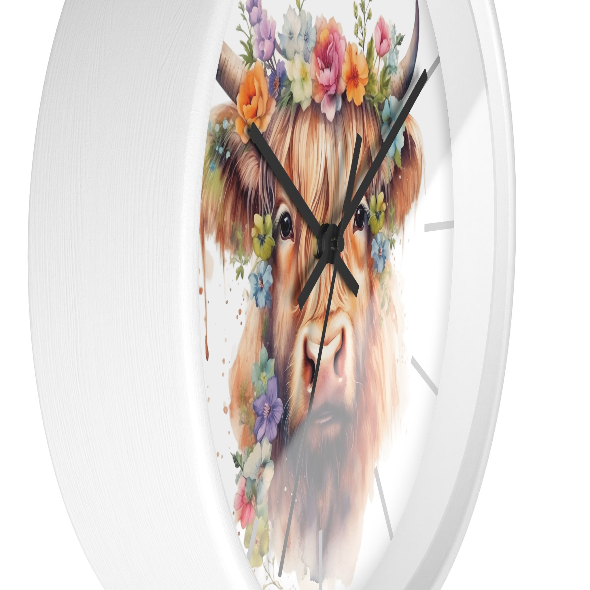 Highland Cow Wall Clock, Highland Cow Gift, Floral Highland Cow, Farm ...