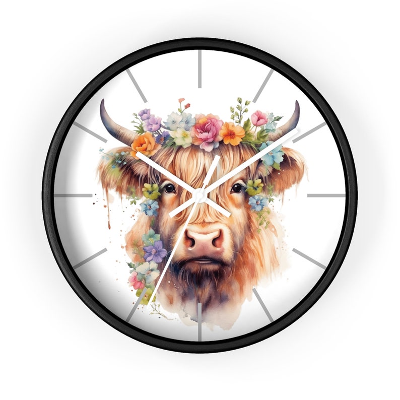 Highland Cow Wall Clock, Highland Cow Gift, Floral Highland Cow, Farm ...