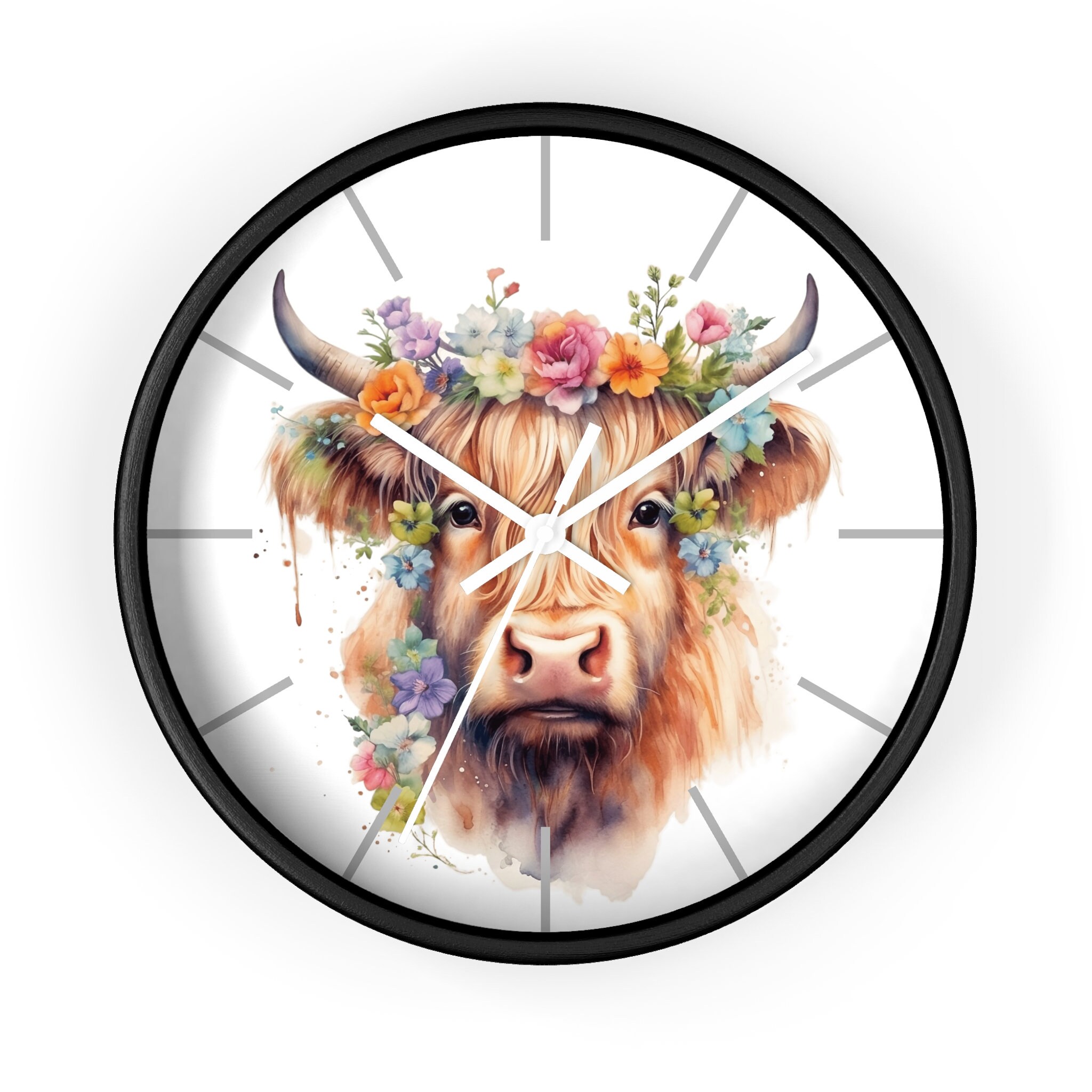 Highland Cow Wall Clock, Highland Cow Gift, Floral Highland Cow, Farm ...