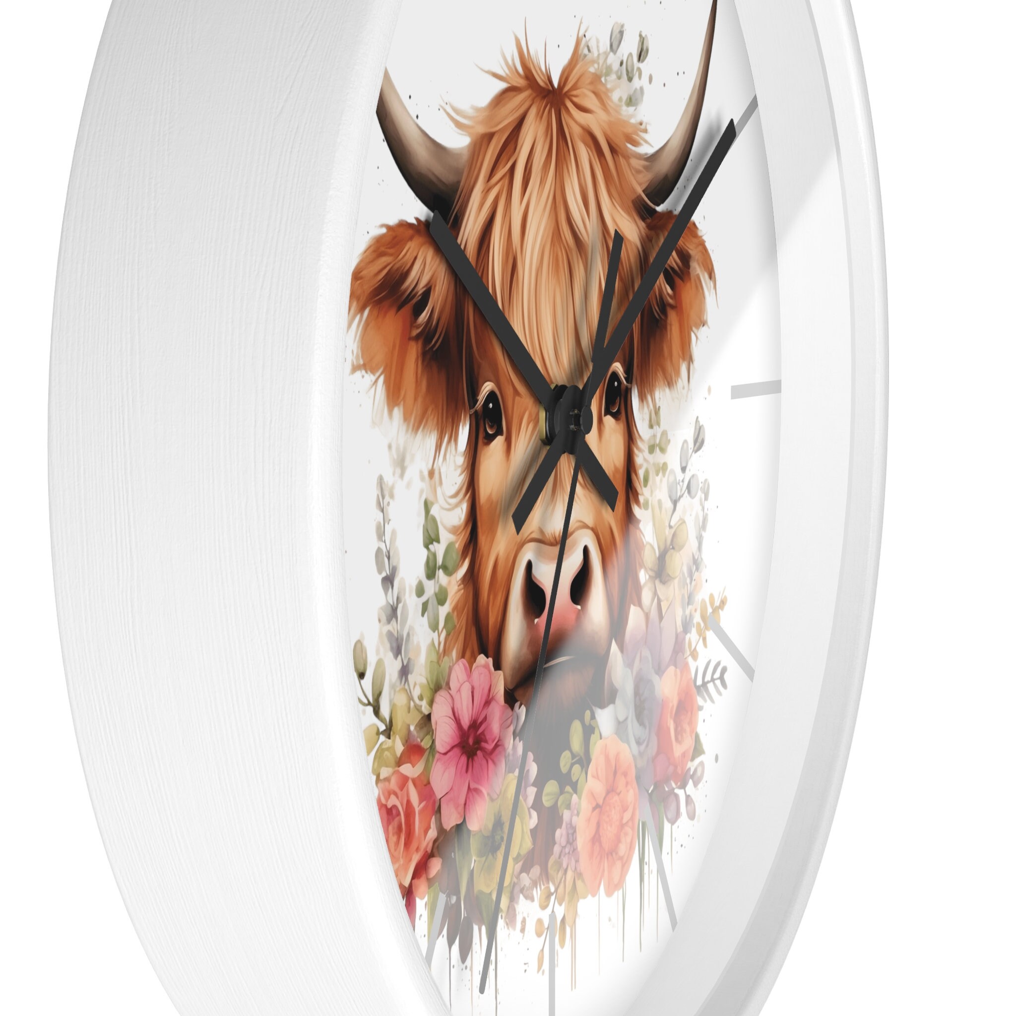 Highland Cow Wall Clock, Highland Cow Gift, Floral Highland Cow ...