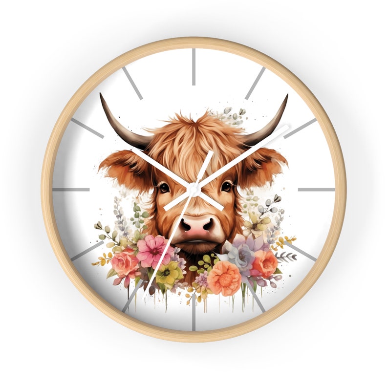 Highland Cow Wall Clock, Highland Cow Gift, Floral Highland Cow ...