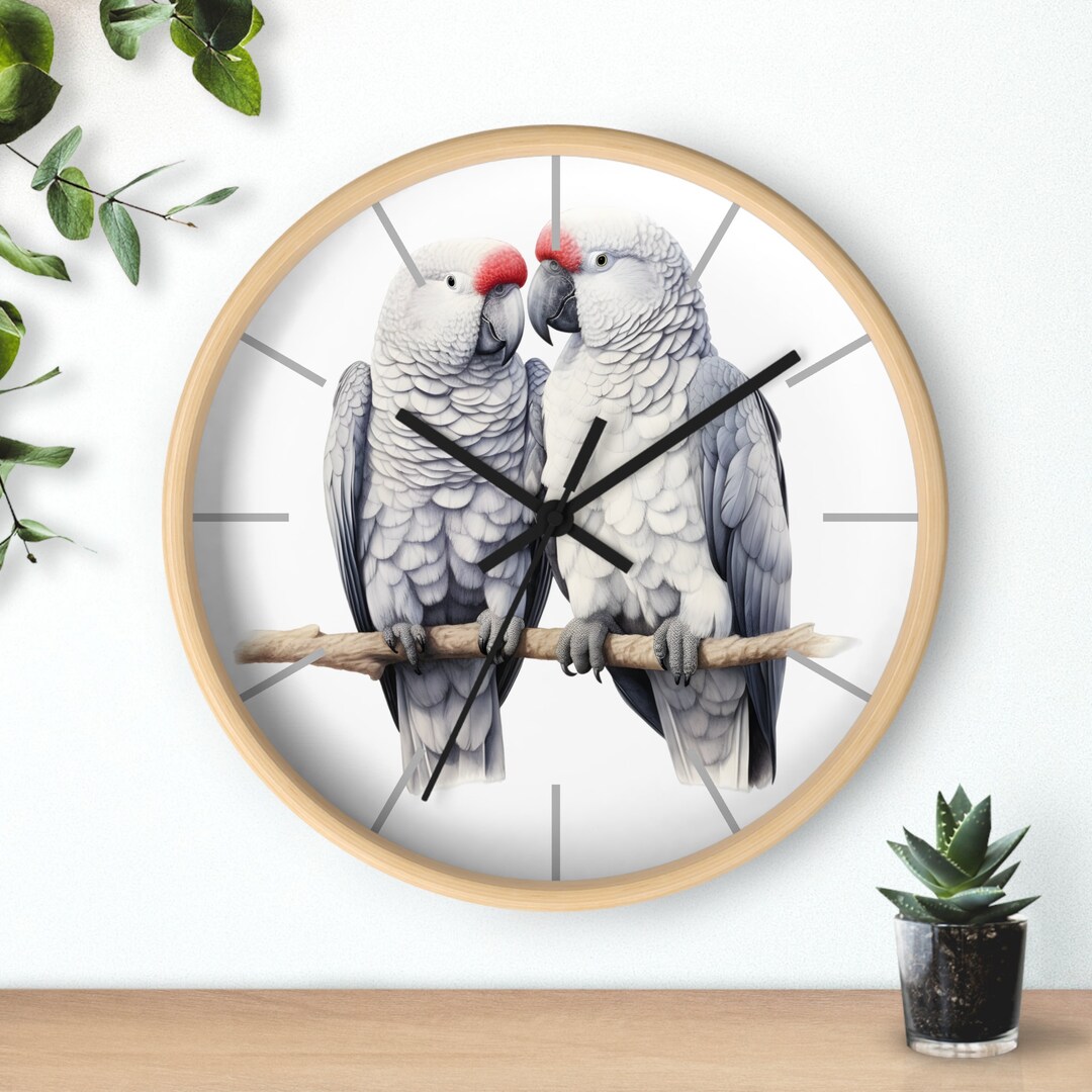 African Grey Parrots Wall Clock, African Grey Gifts, Parrot Lover Clock ...