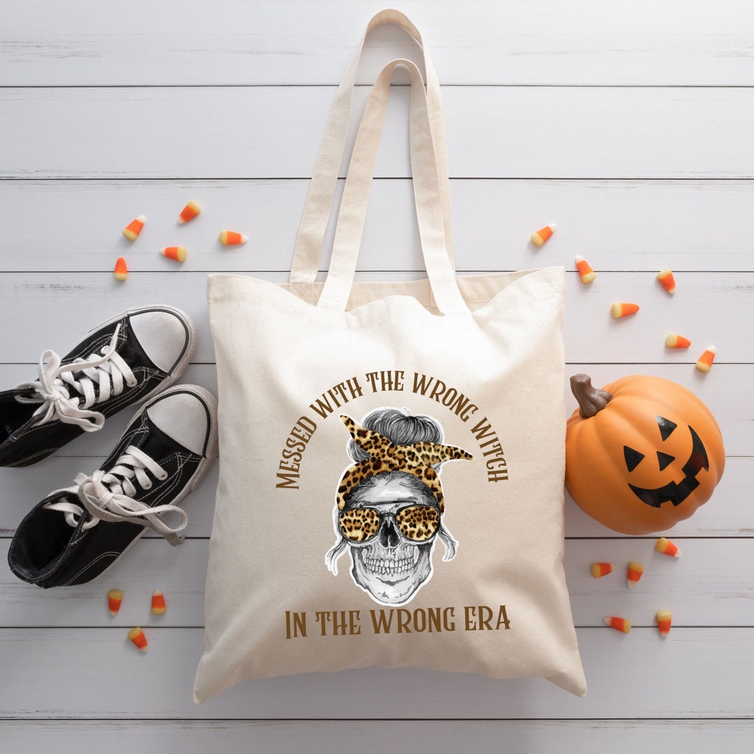 Messy Bun Skull Witch Tote Bag, Halloween Trick or Treat Canvas Bag ...