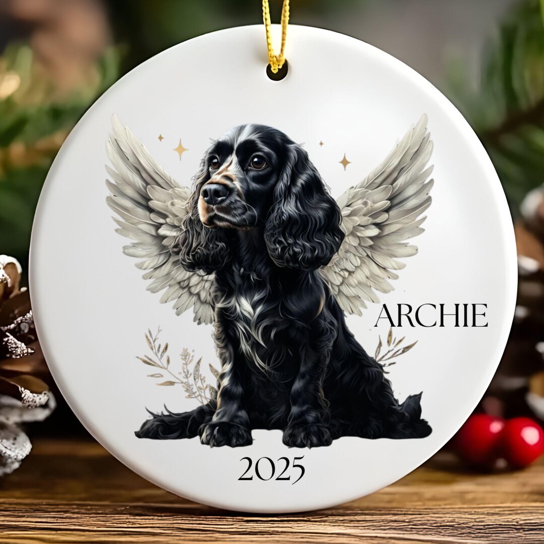 Personalized Cocker Spaniel Memorial Ornament: Black Cocker Angel Wings ...