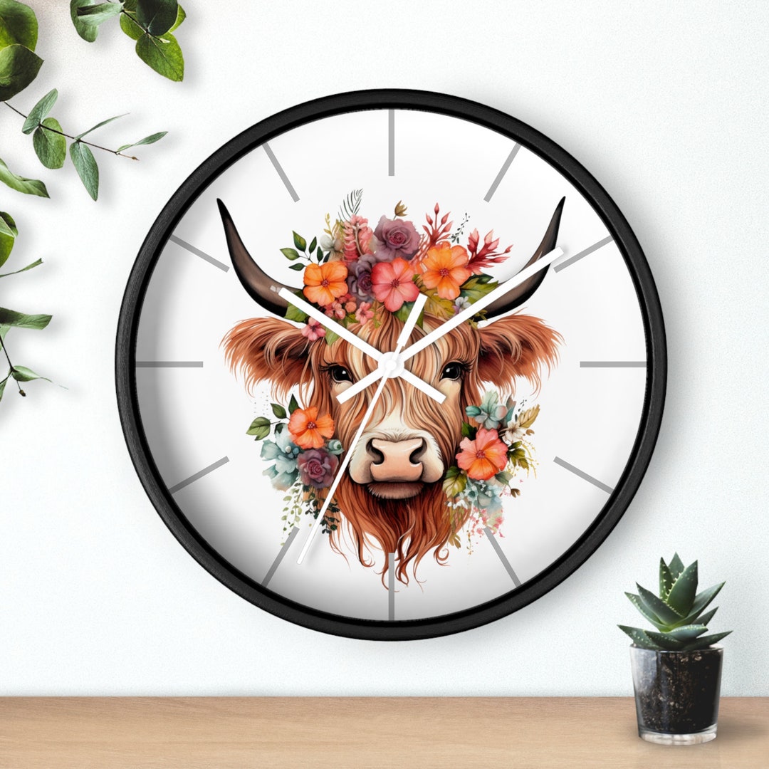 Custom Floral Highland Cow Wall Clock-the Perfect Housewarming or ...