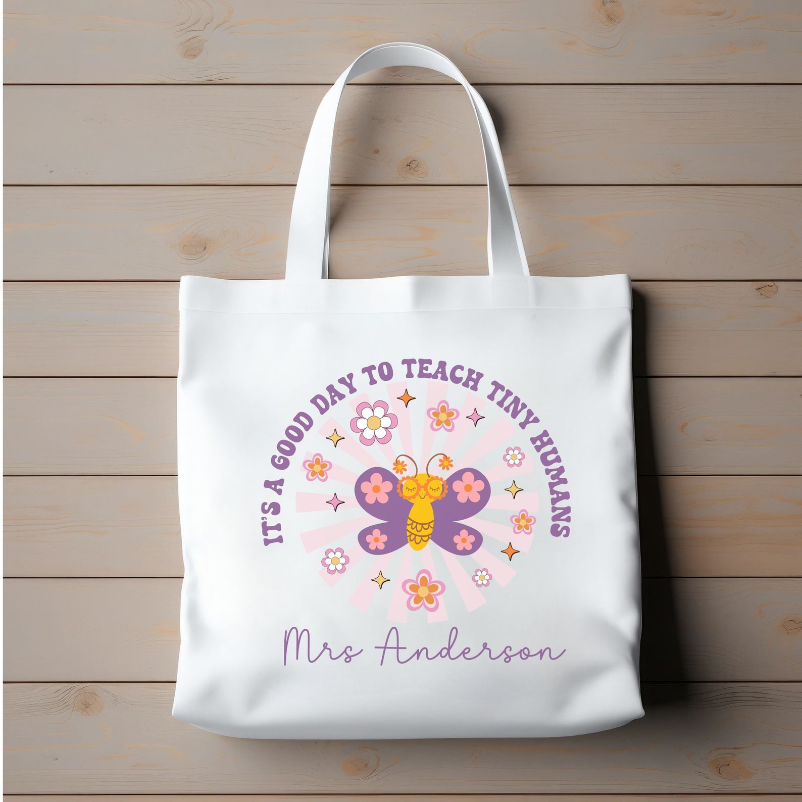 Retro Teacher Tote Bag, Personalized Teacher's Name, New Teacher Book ...