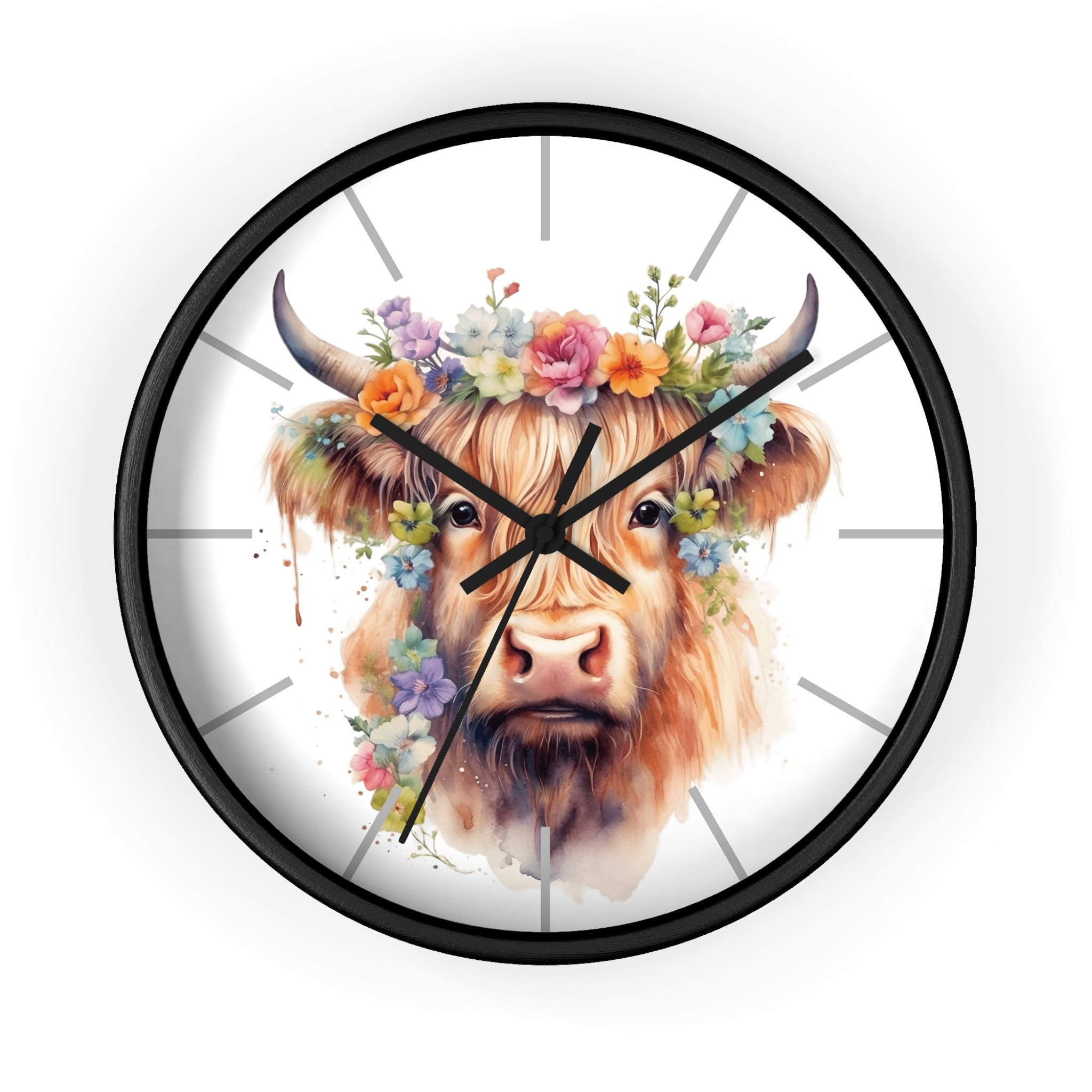Highland Cow Wall Clock, Highland Cow Gift, Floral Highland Cow, Farm ...