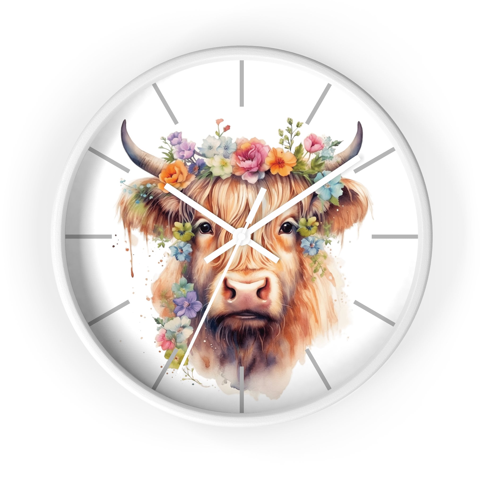 Highland Cow Wall Clock, Highland Cow Gift, Floral Highland Cow, Farm ...