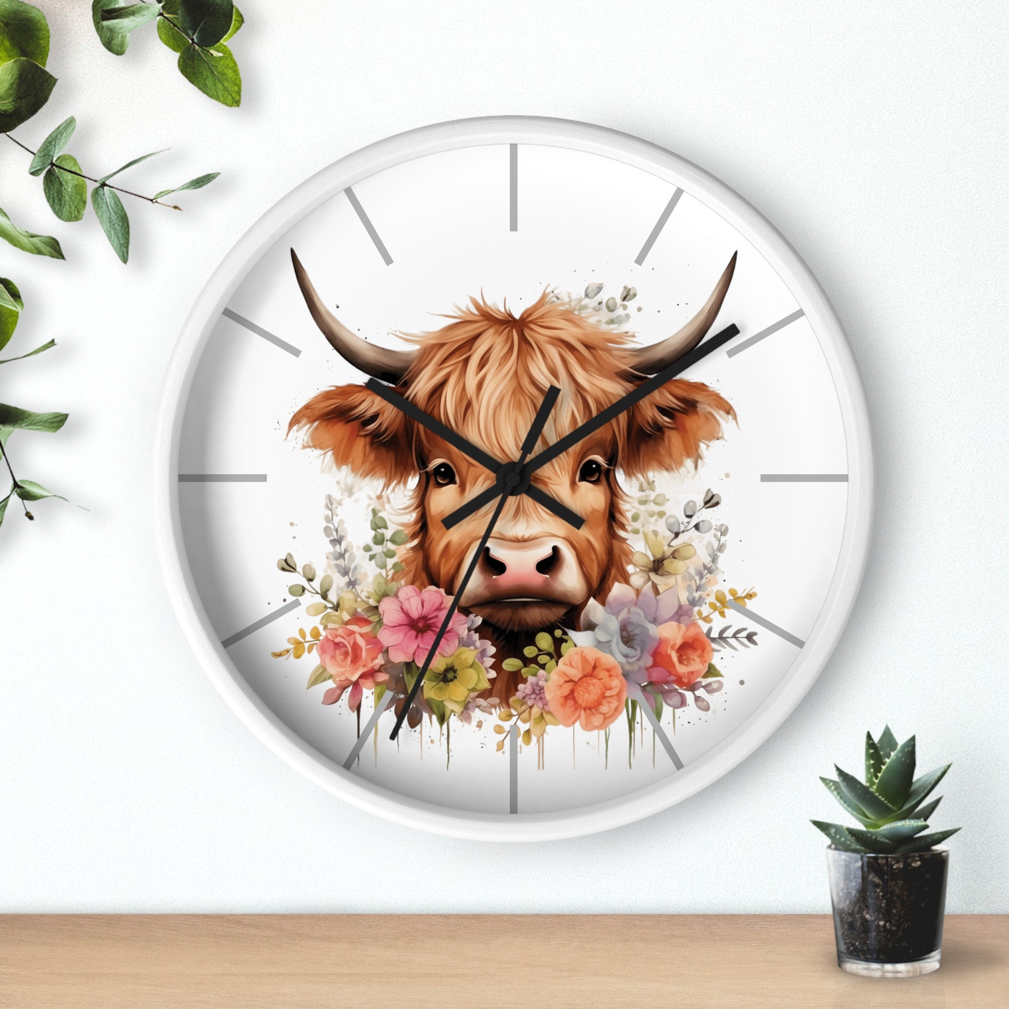 Highland Cow Wall Clock, Highland Cow Gift, Floral Highland Cow ...