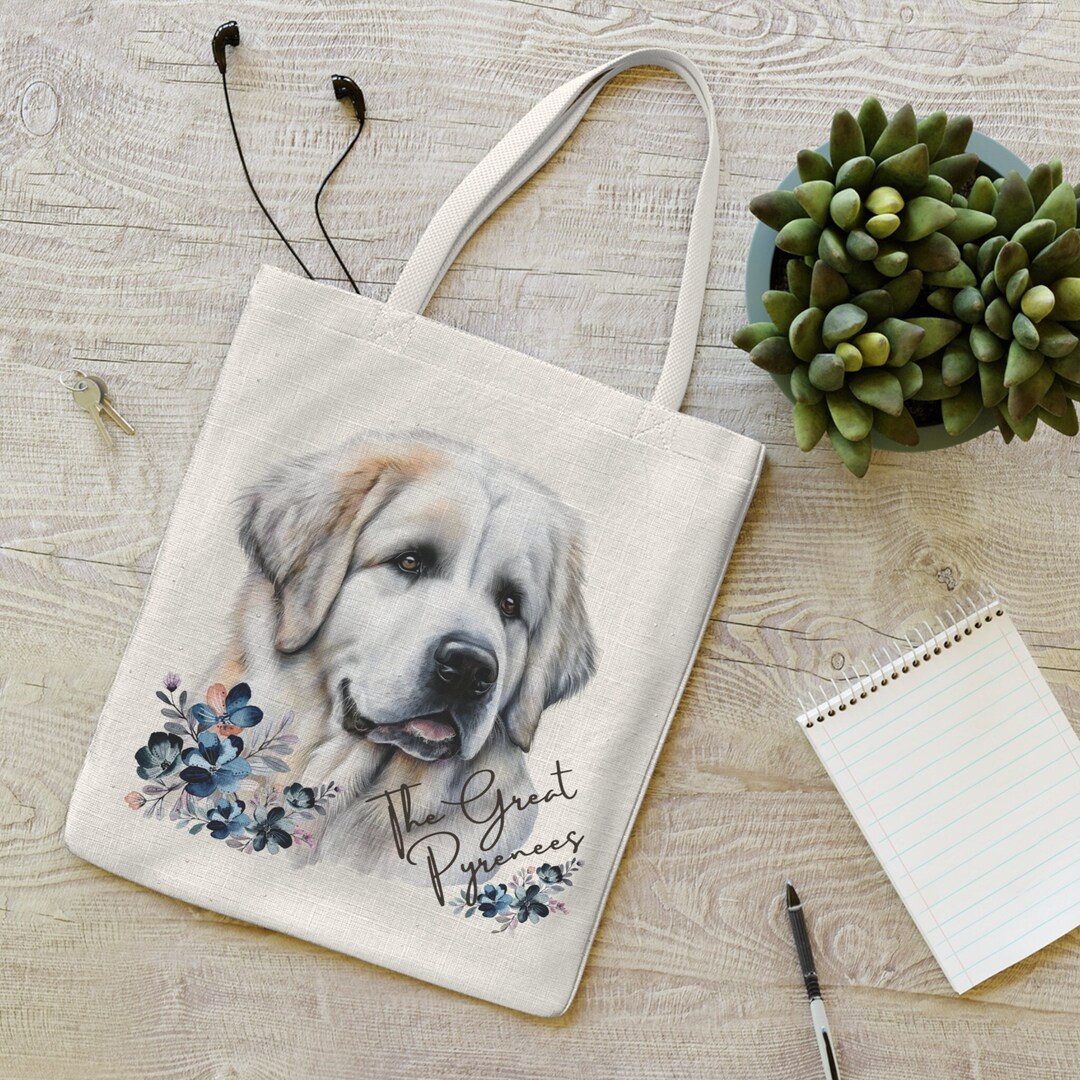Personalized Great Pyrenees Floral Tote Bag, Dog Lover Canvas Bag ...