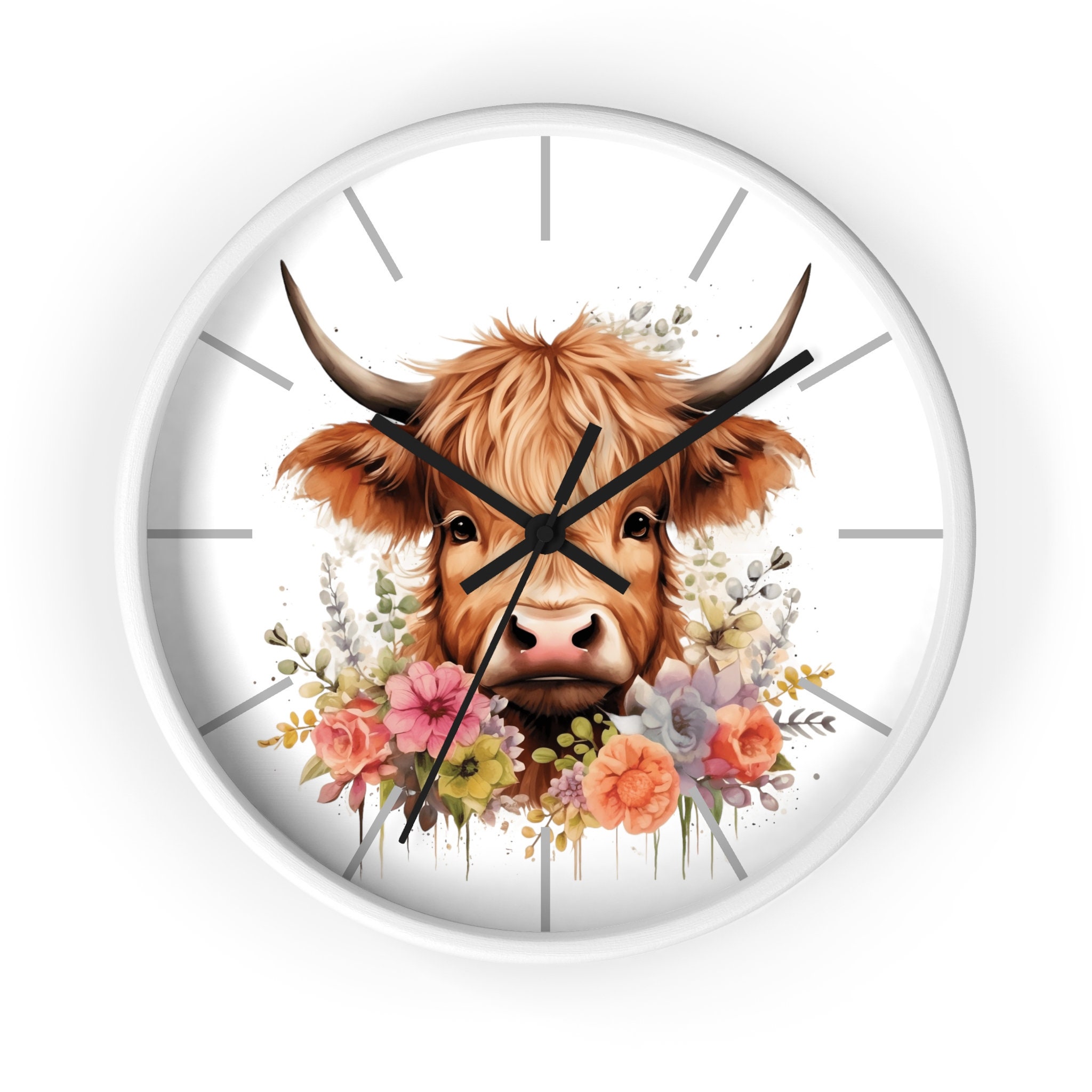 Highland Cow Wall Clock, Highland Cow Gift, Floral Highland Cow ...