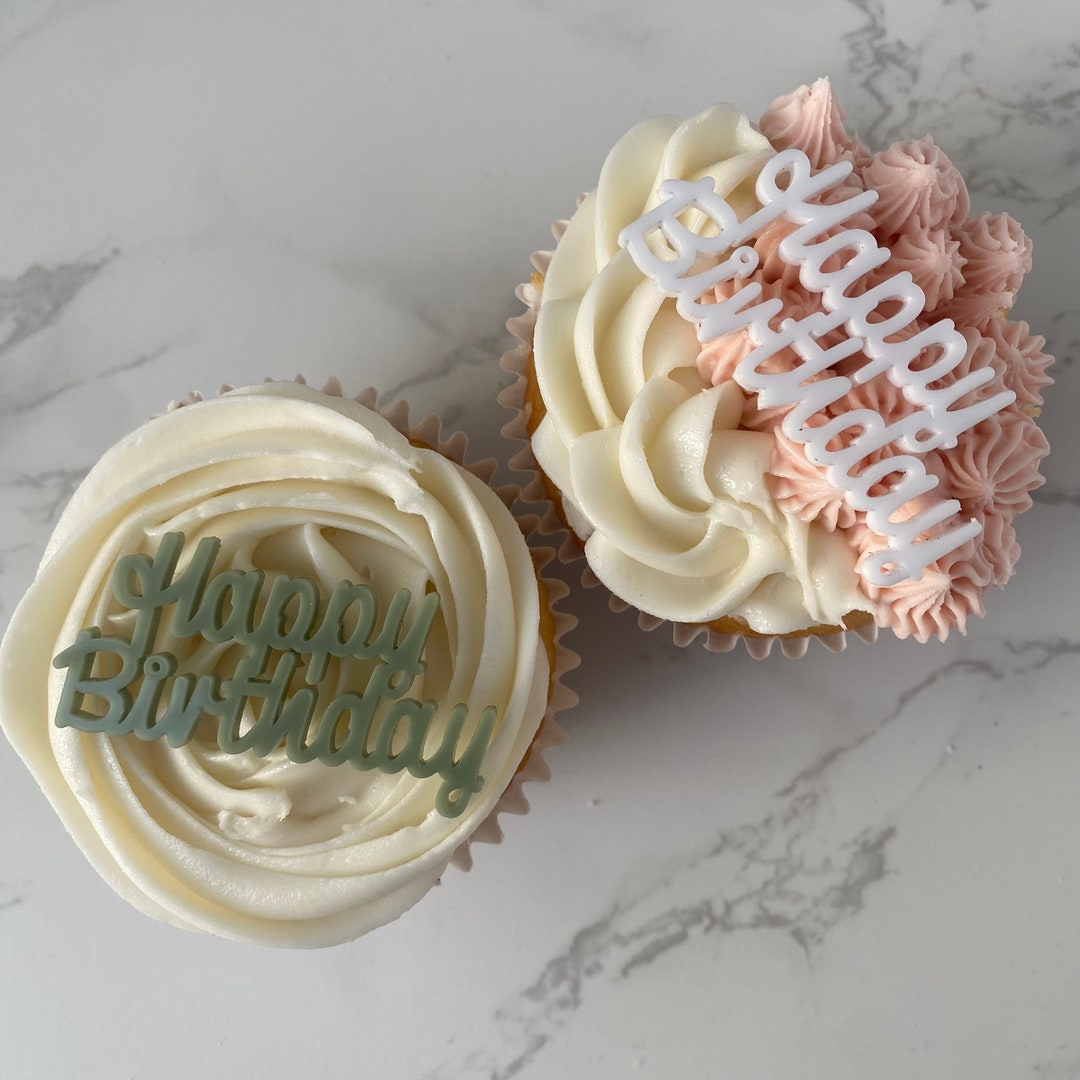 Happy Birthday Cursive Acrylic Cupcake Topper Charm Cupcake Accessories ...