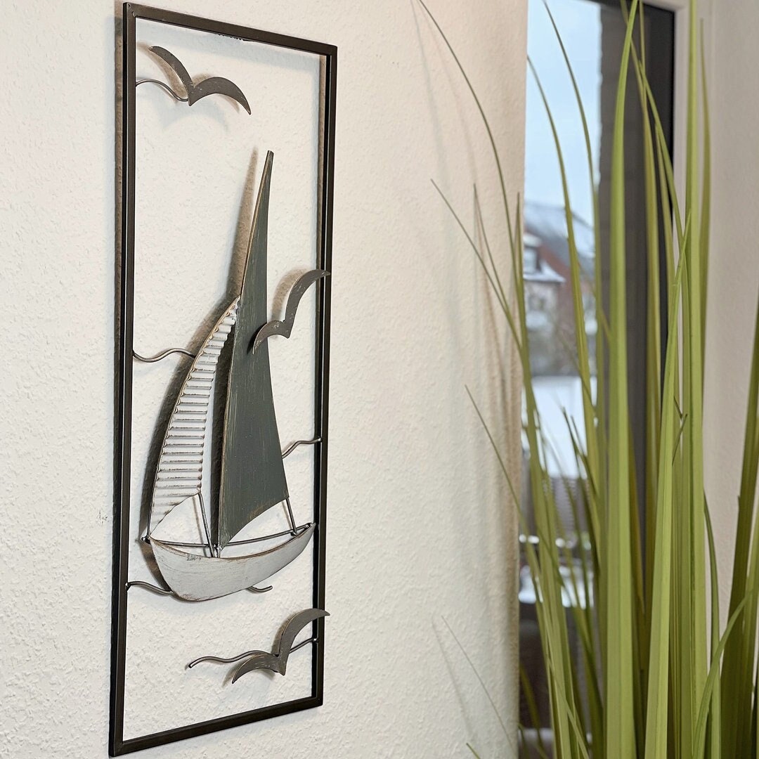 Maritime Wanddeko Segler, Wandbild 60x25 Cm Aus Metall, Wandornament ...