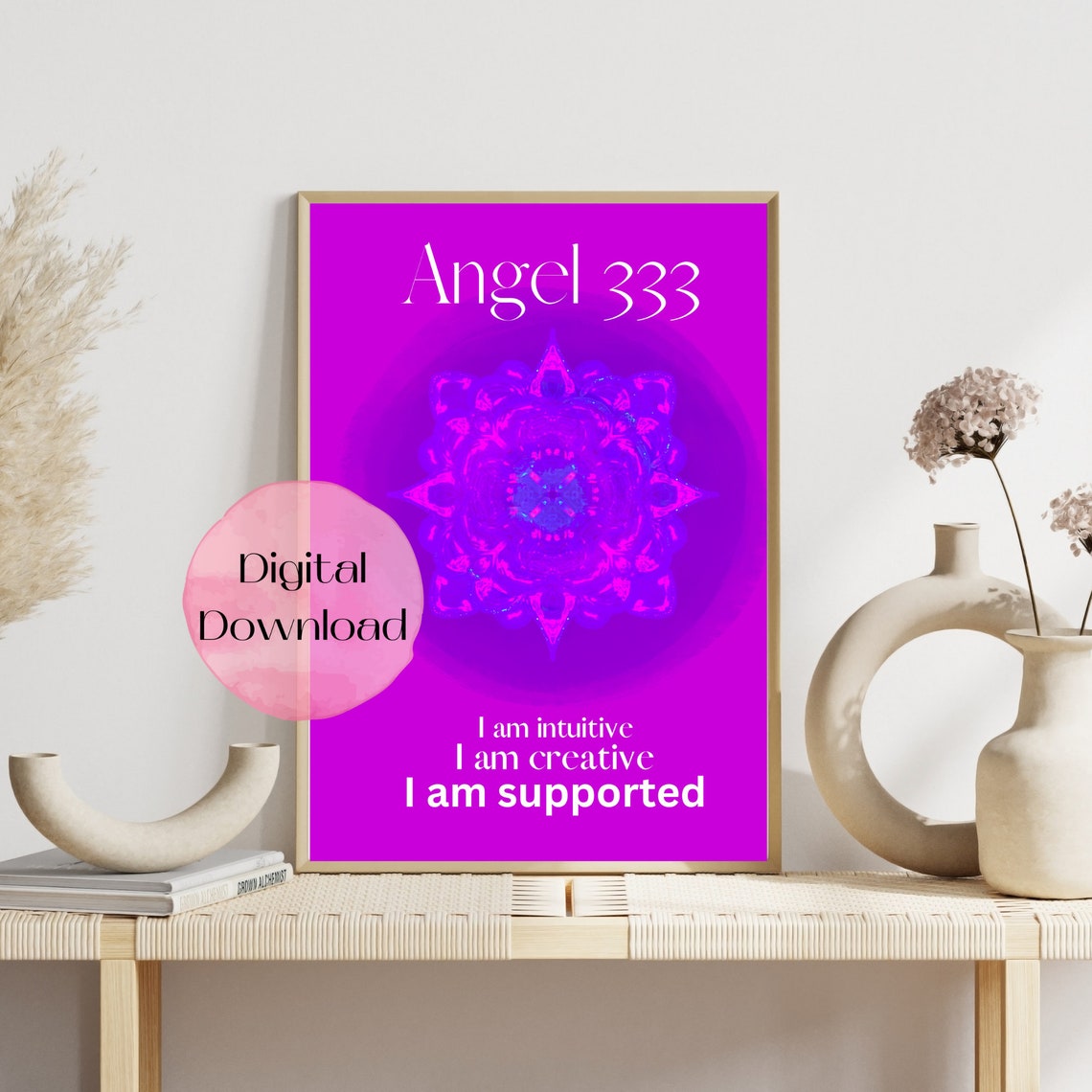 Angel Number 333, Spiritual Wall Art, Angel Wall Art, Mandala, Gradient ...