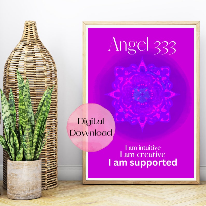 Angel Number 333, Spiritual Wall Art, Angel Wall Art, Mandala, Gradient ...