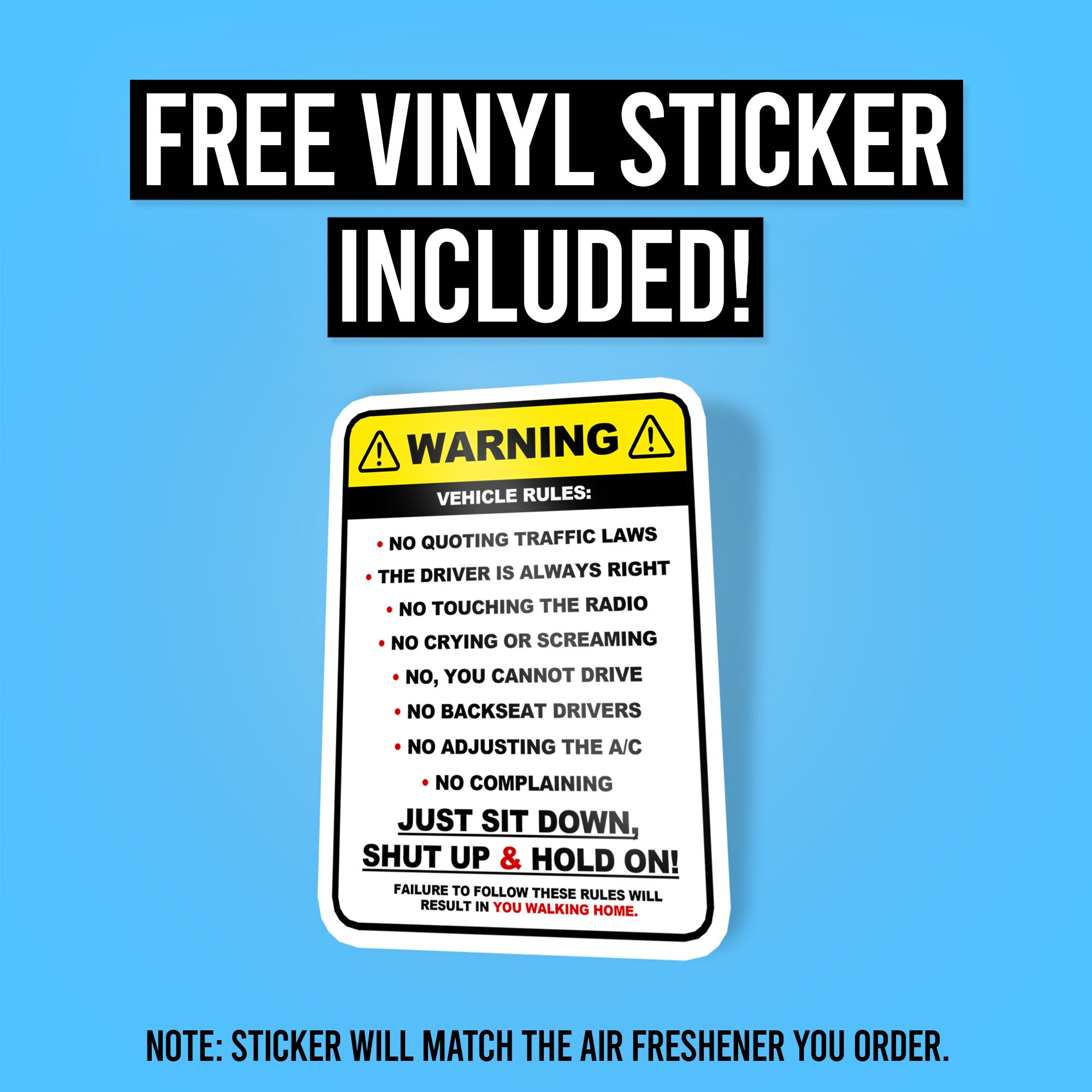 Vehicle Rules Funny Air Freshener + Vinyl Sticker Fragrance Scent Car ...
