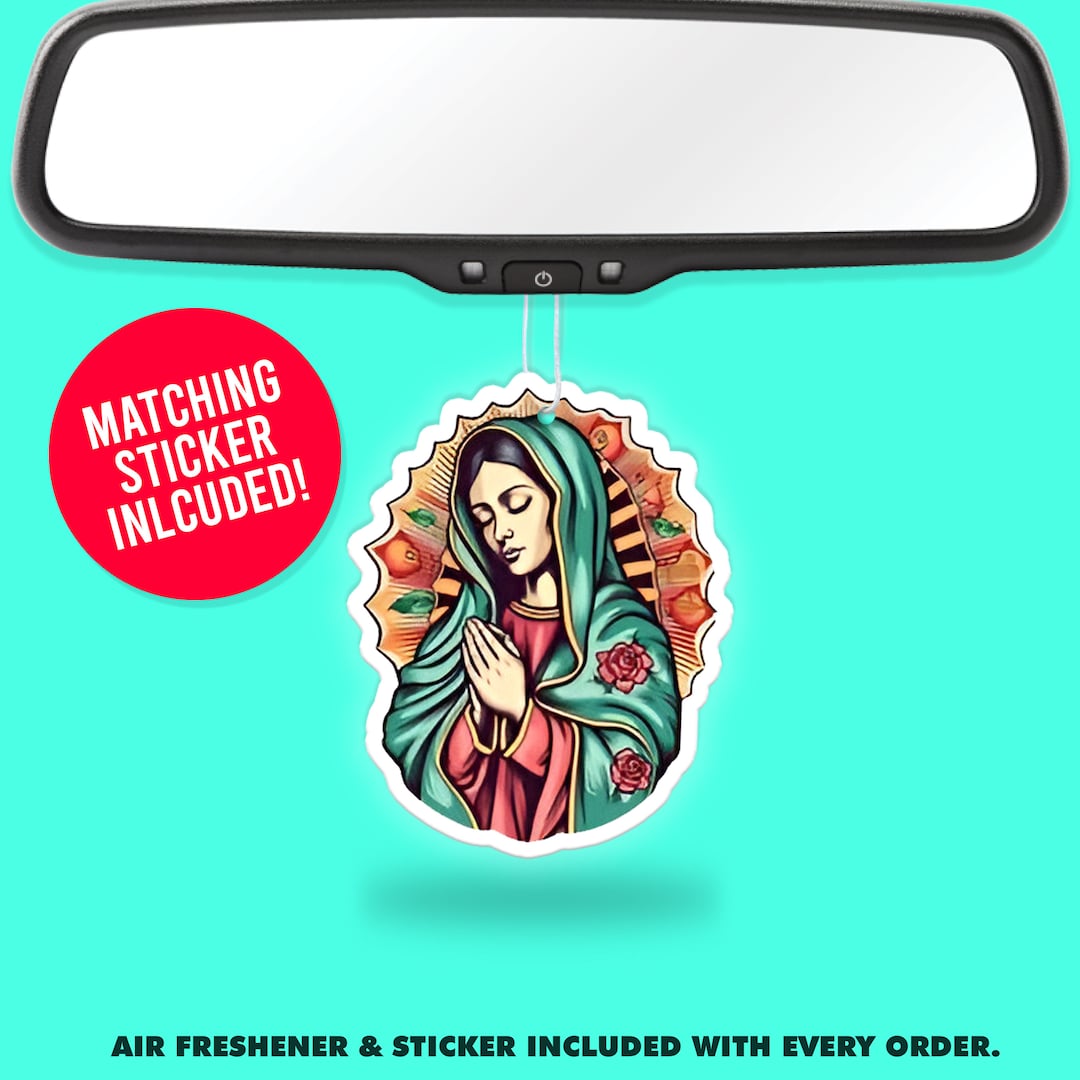 Virgin Mary Car Air Freshener + Vinyl Sticker, Religious Car Accessory ...