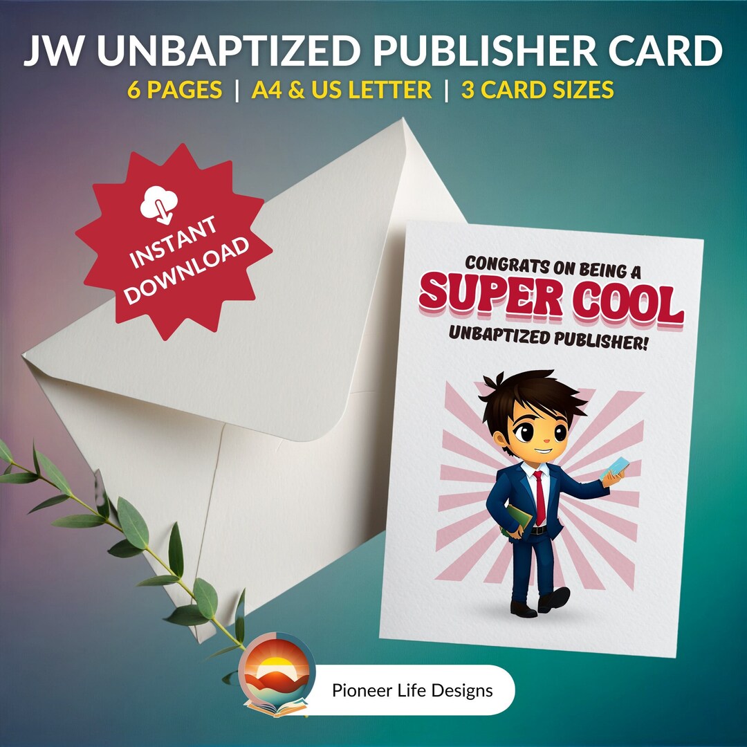 JW Unbaptized Publisher Card for Young Brother Congratulation Becoming ...