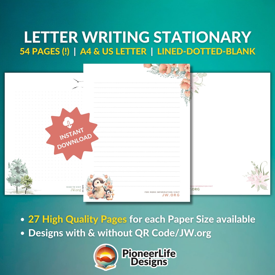 JW Letter Writing Paper Stationary Design Water Color for Ministry ...