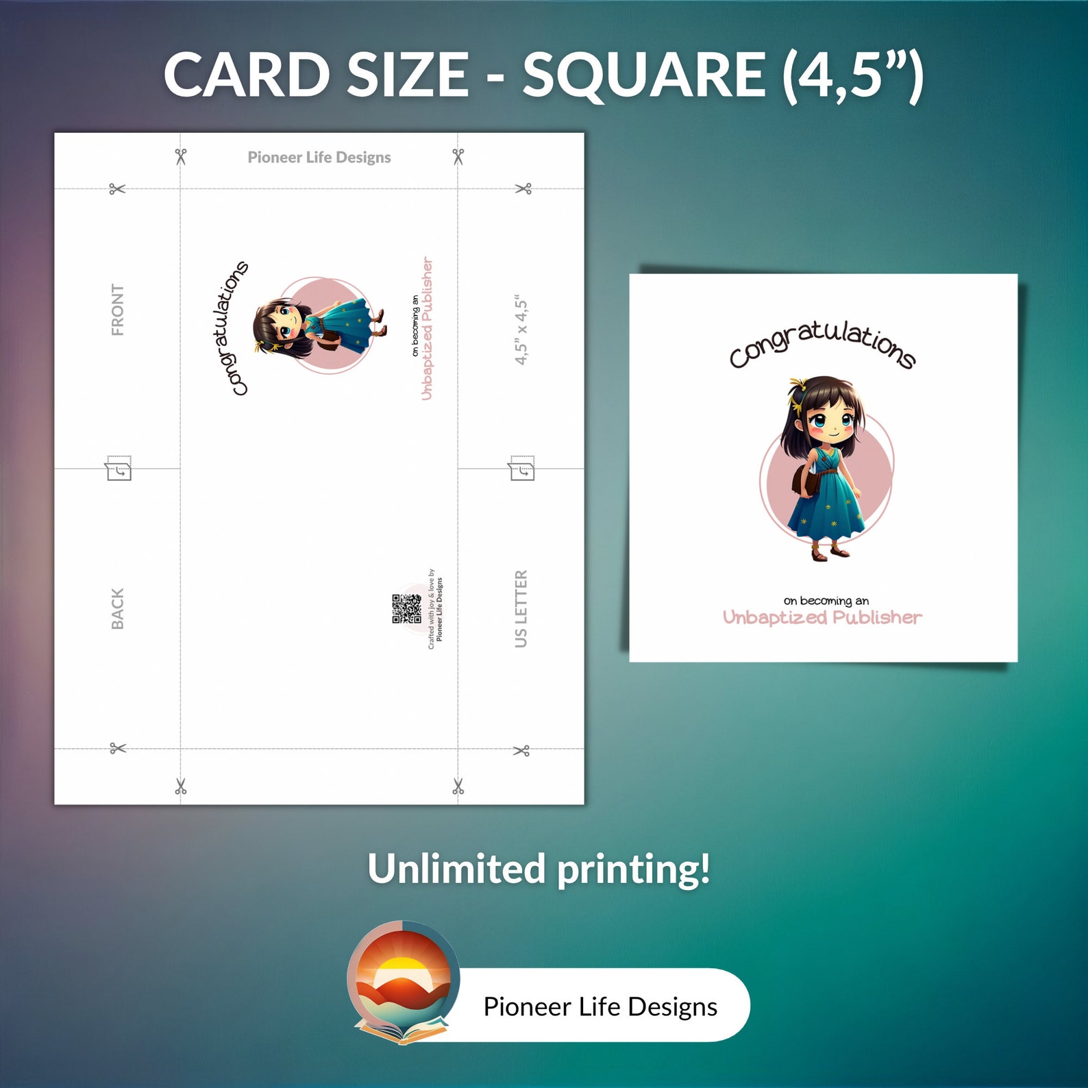 JW Unbaptized Publisher Card for Young Sister Congratulation Becoming ...